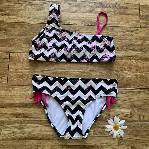 Justice | Swim | Justice Black And White Chevron Peace Sign Swimsuit ...